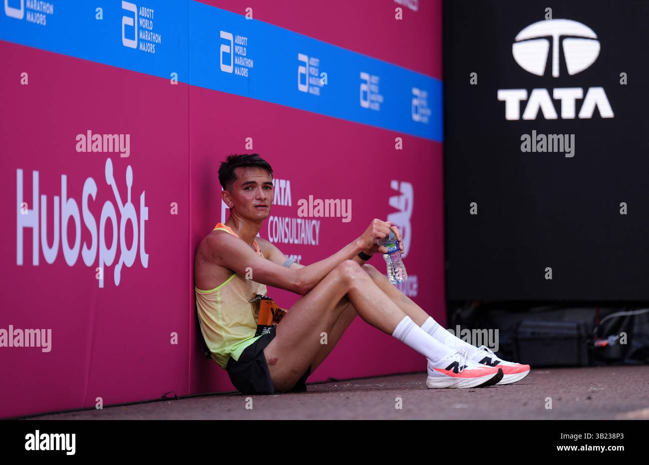 Alex Yee after finishing the men's elite race during the TCS London Marathon. Picture date ...