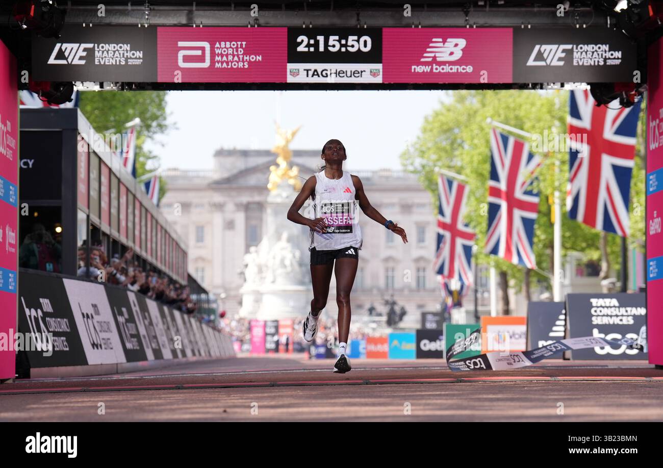 Tigst Assefa wins the women's elite race during the TCS London Marathon ...