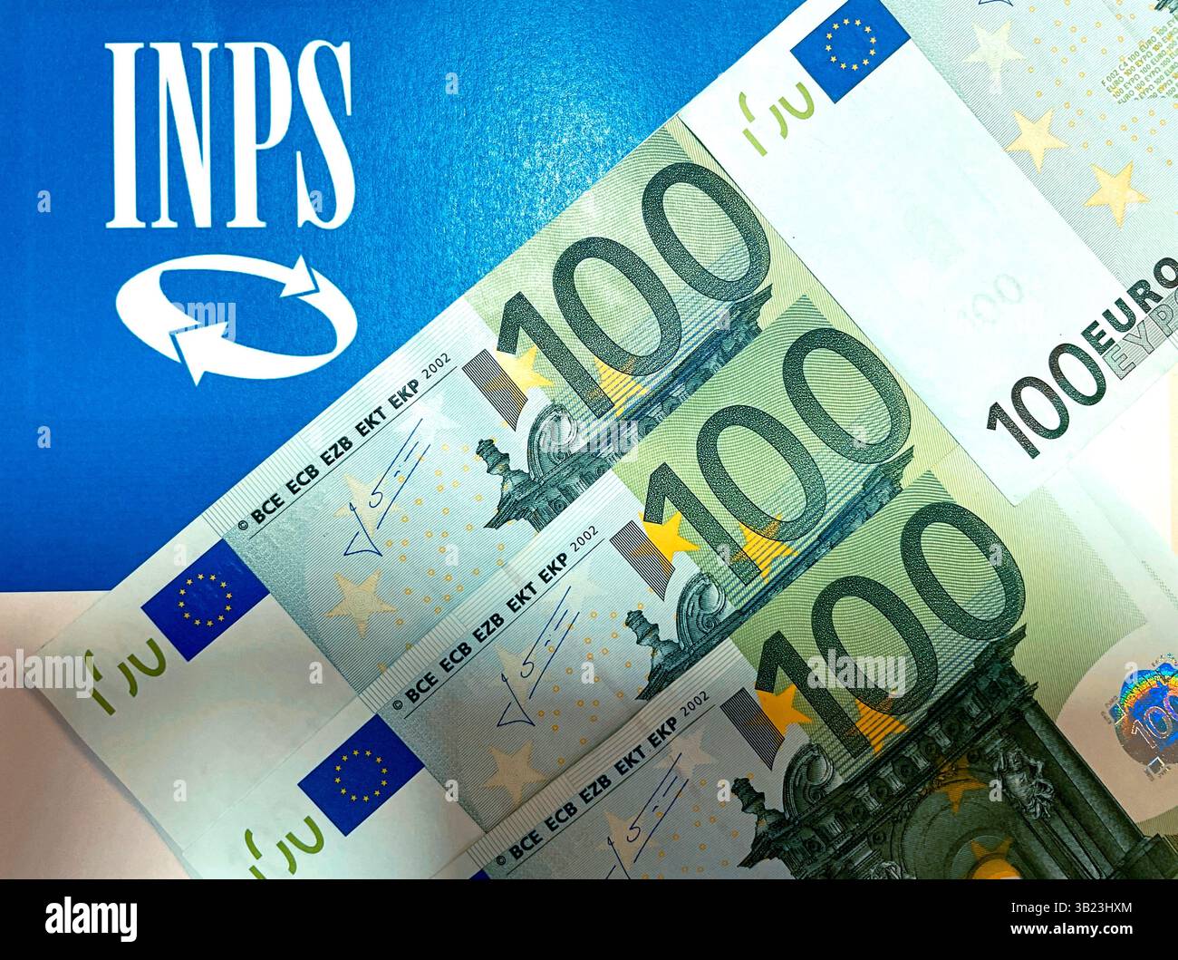 INPS (National Social Security Institute) logo with euro banknotes ...
