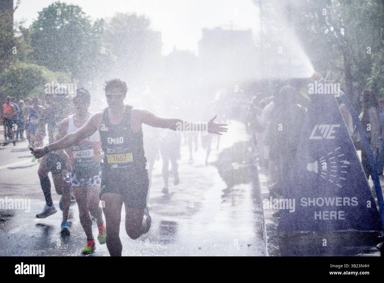 London, UK. 27th April, 2025. A high-pressure water hose provides a ...