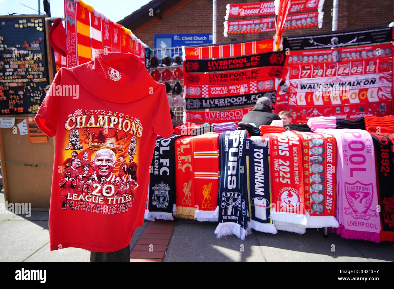 A general view of merchandise being sold outside the ground ahead of ...