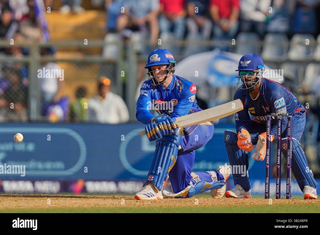 Mumbai Indians' Corbin Bosch plays a shot during the Indian Premier ...