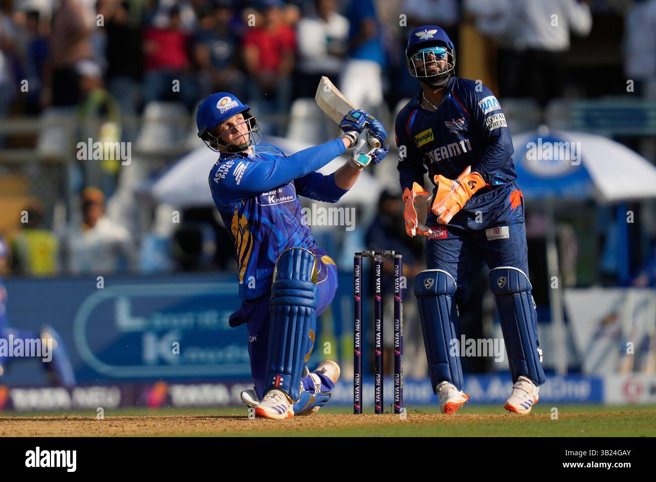 Mumbai Indians' Corbin Bosch plays a shot during the Indian Premier ...