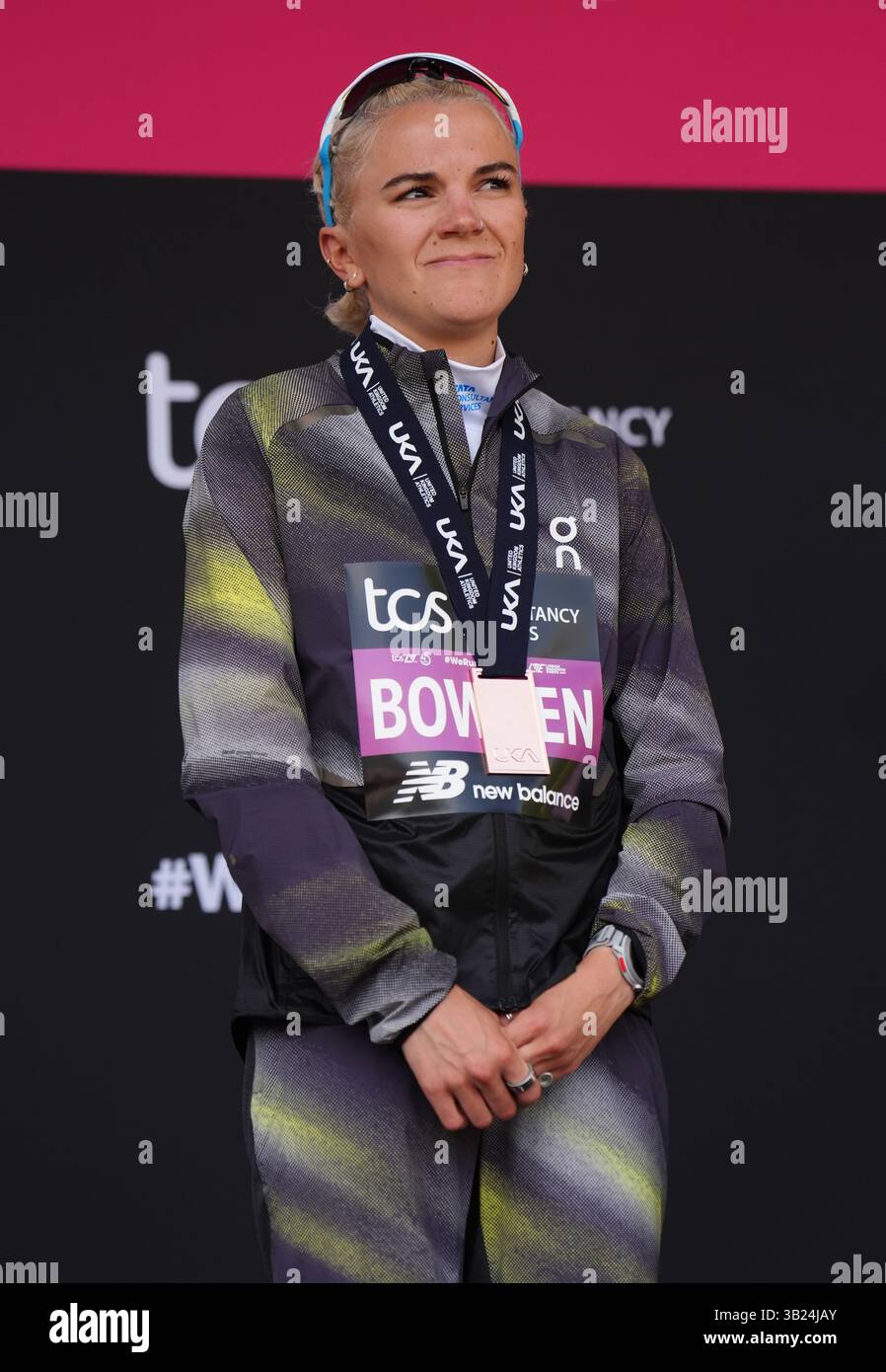 Phily Bowden with her medal after the women's elite race during the TCS ...