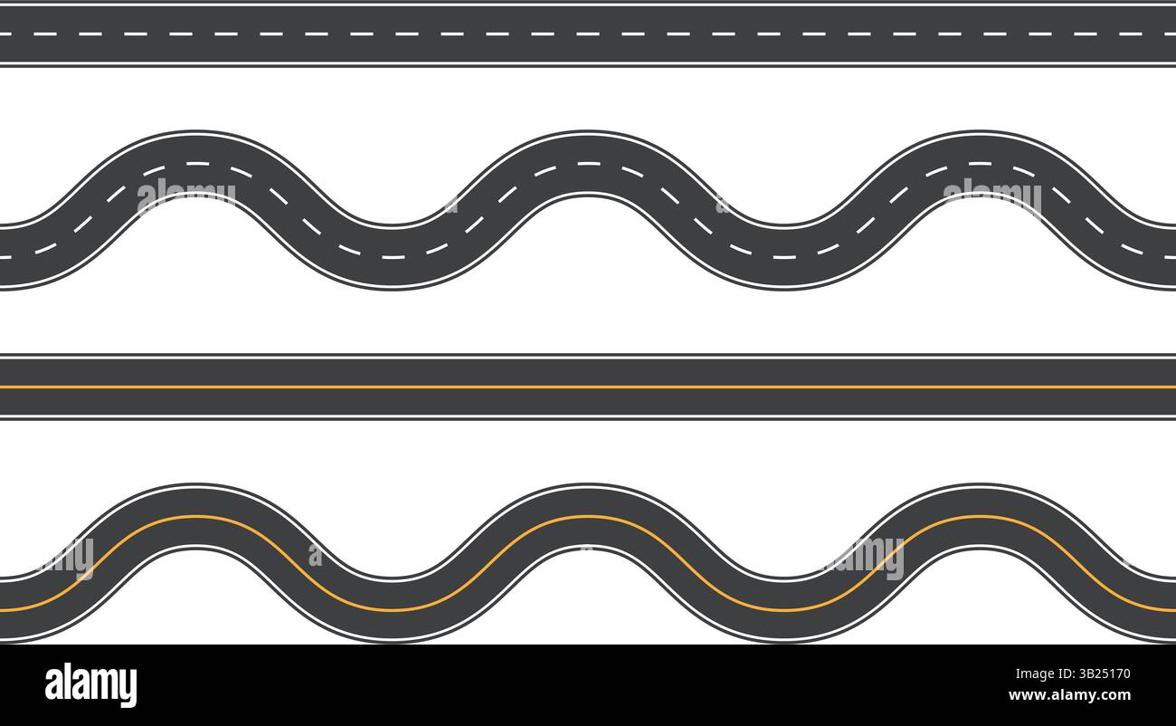 set of seamless road markings. straight and curved highway road ...