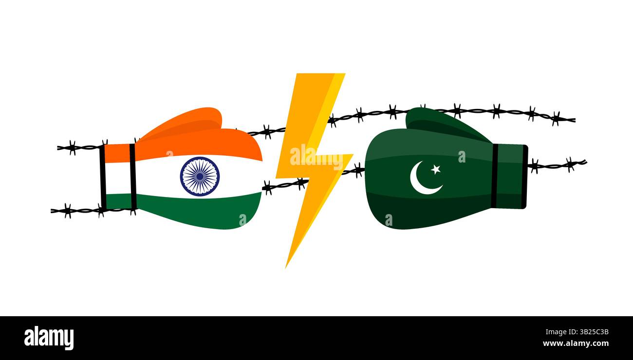 India vs Pakistan Conflict Concept, Boxing Gloves with Barbed Wire and ...