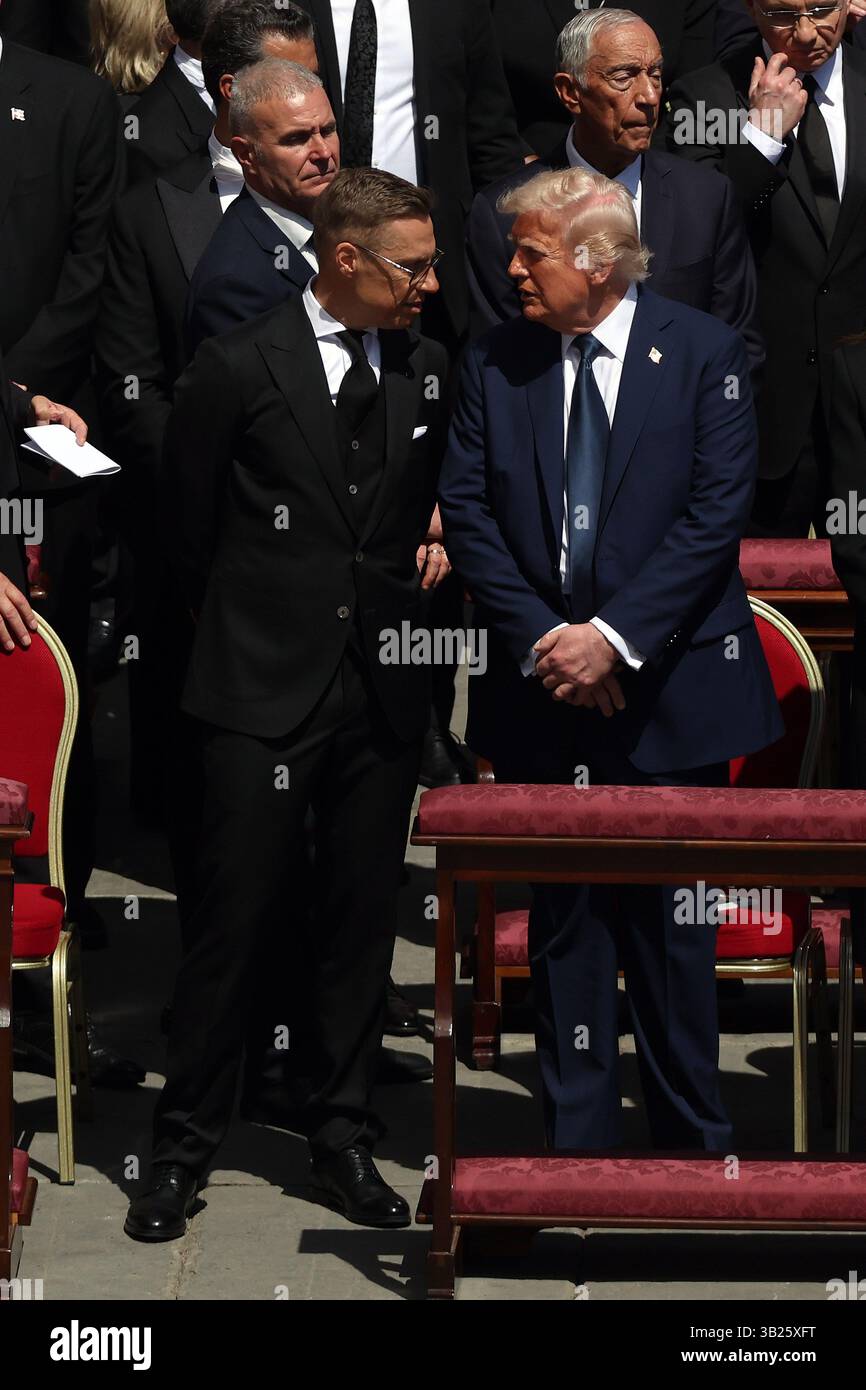 Vatican City, 26.04.2025: Finnish President Alexander Stubb talks to US ...