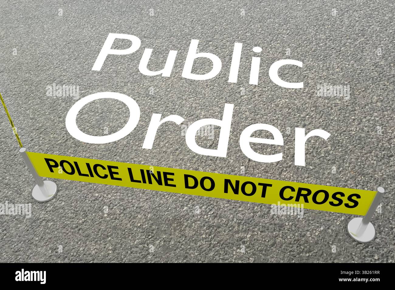 3D illustration of Public Order title on the ground in a police arena ...