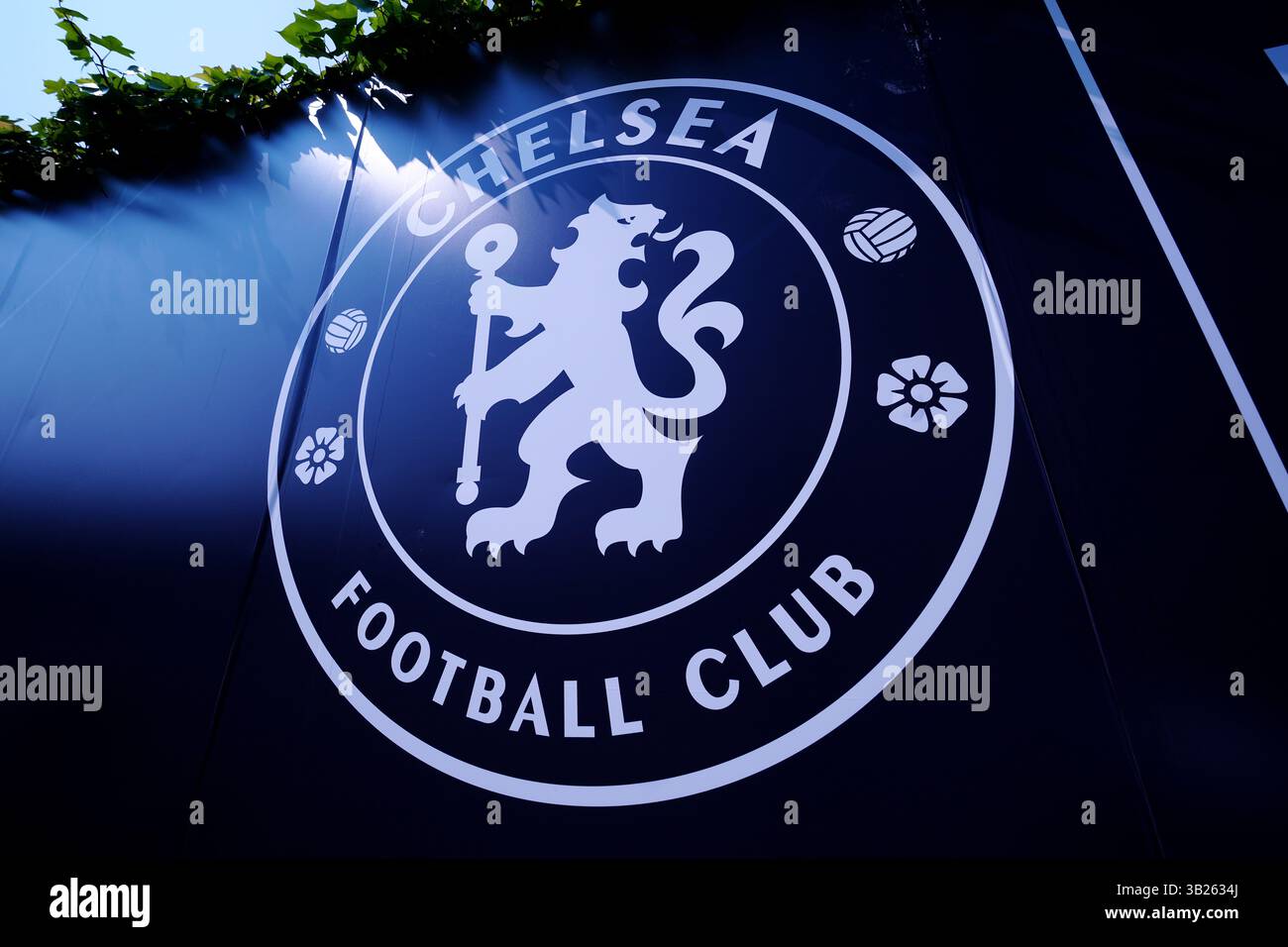 The Chelsea crest outside Stamford Bridge, London. Picture date: Sunday ...