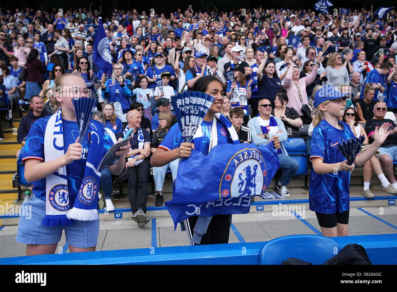 Chelsea fans cheer on their team before the women's Champions League ...