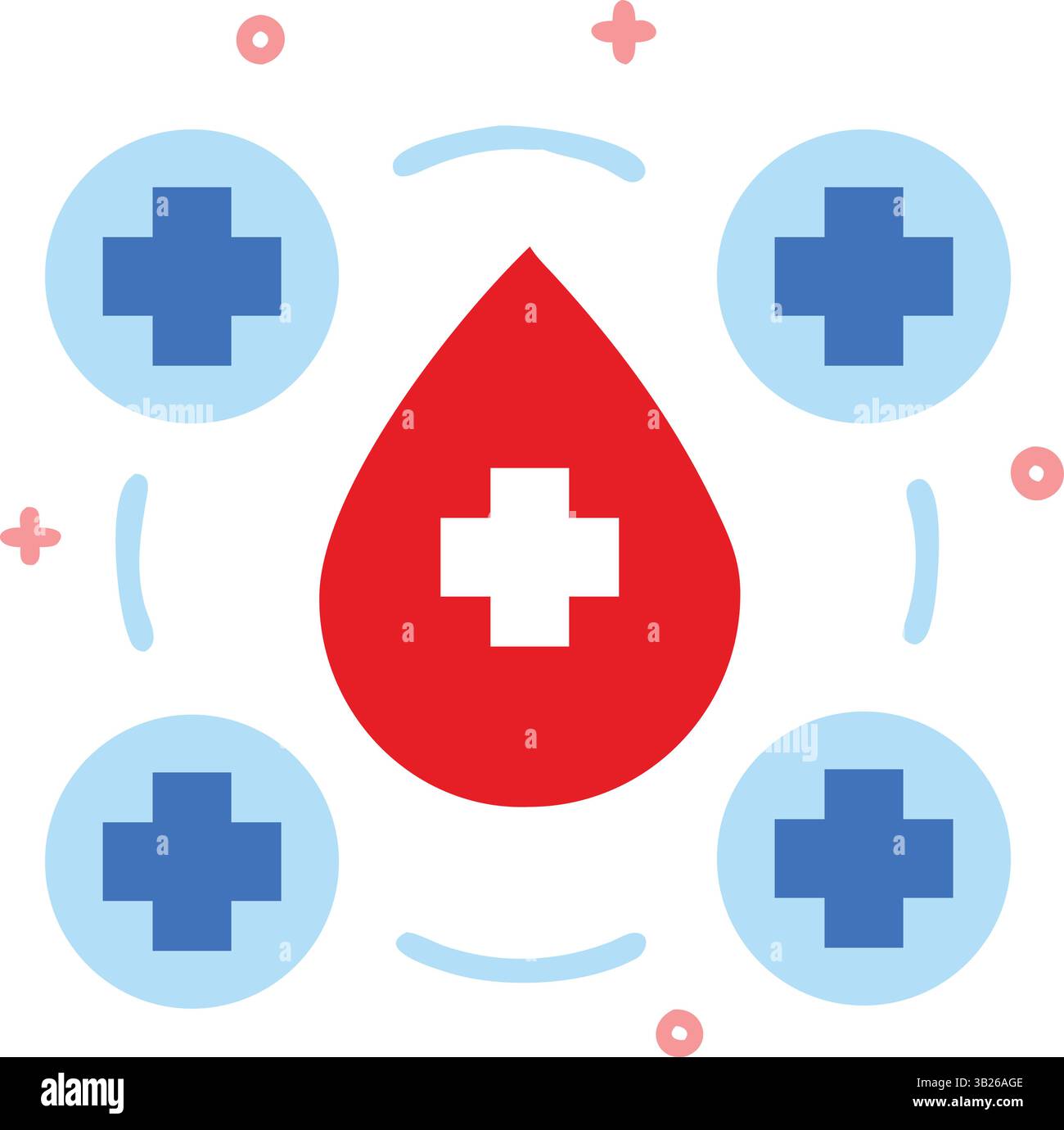 Vector, icon of red blood drop with medical cross and blue symbols ...