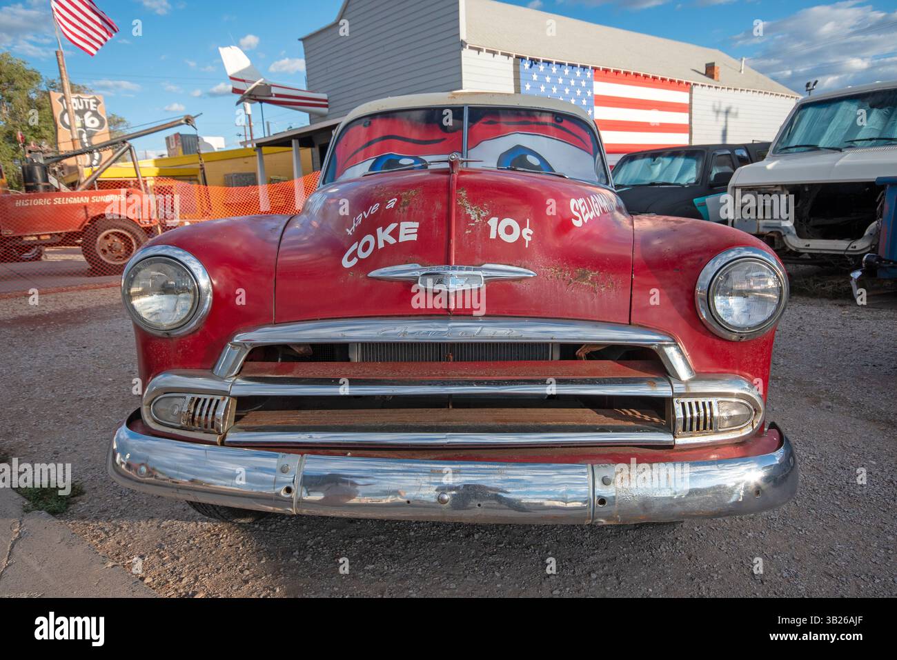 Old Chevrolet Deluxe car in Seligman (town along the Route 66 that ...