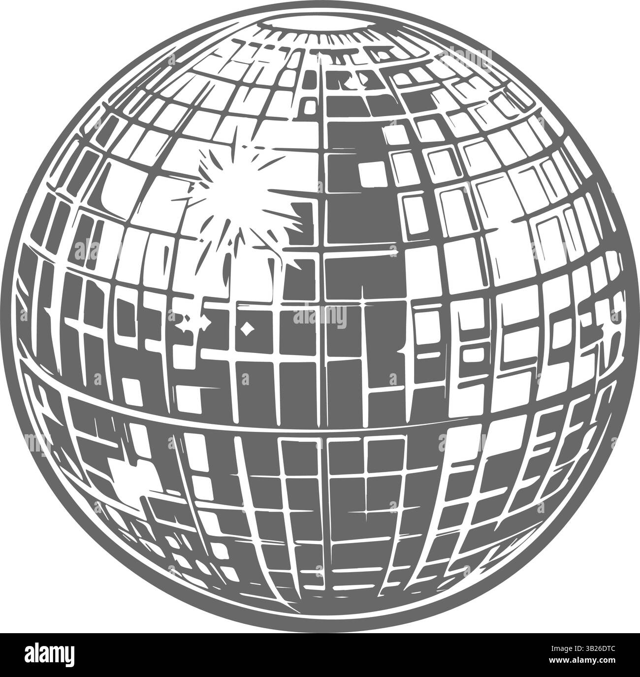 Retro Disco Ball with Reflection: Monochrome Party Icon in Grayscale ...