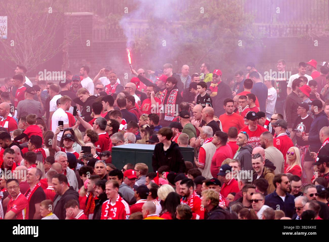 Liverpool fans set off flares outside the ground ahead of the Premier ...