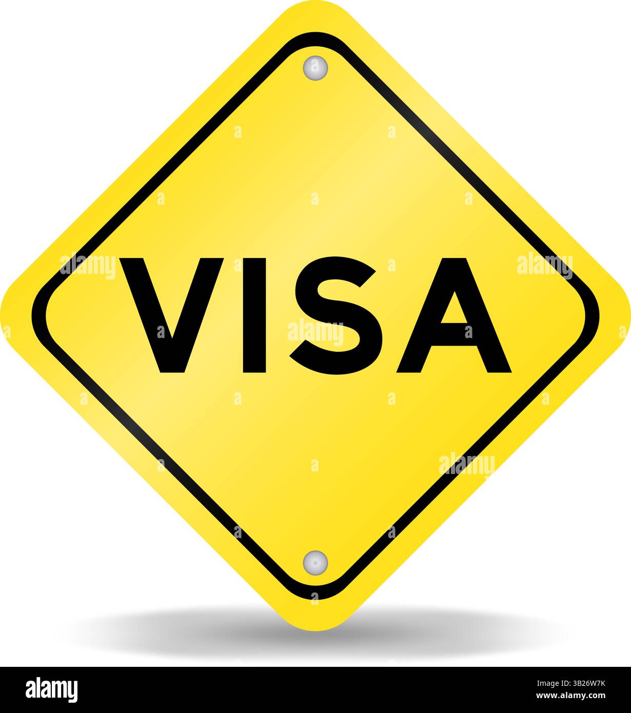 Yellow color transportation sign with word visa on white background ...