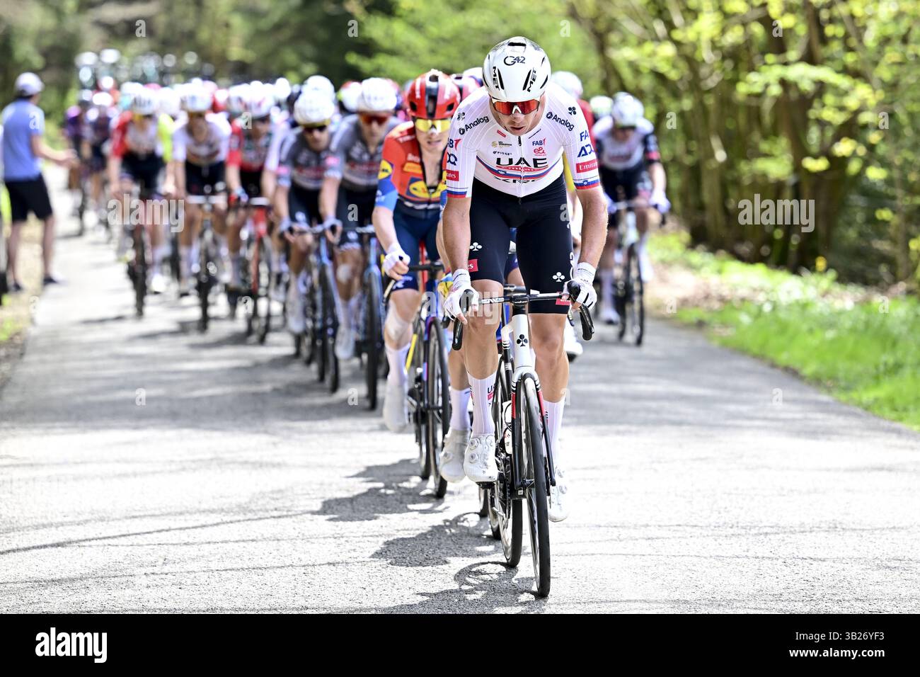 Liege, Belgium. 27th Apr, 2025. Slovenian Domen Novak of UAE Team ...