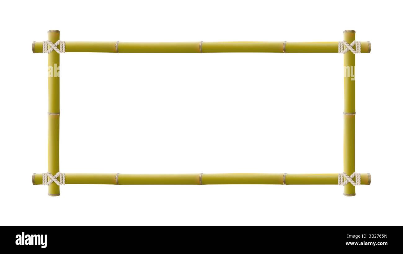 Bamboo sticks tied with rope into the frame. Wooden border frame ...