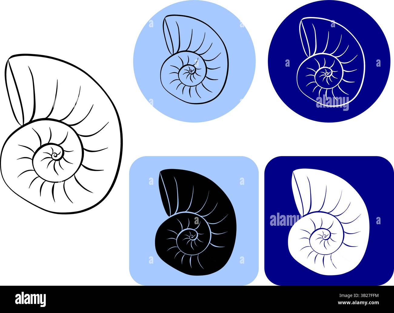 Spiral seashell logo vector. Graphic line ink minimalist shaped logo ...