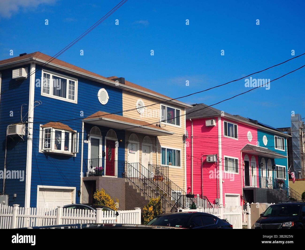 Row of colorful seaside houses in Far Rockaway, Queens, New York Stock ...