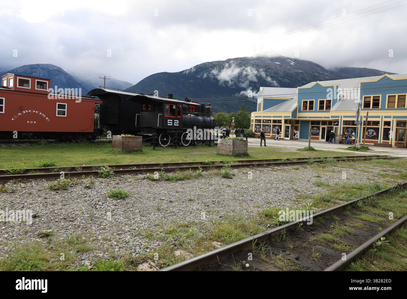 Klondike Gold Rush town. Broadway Street historic buildings originally ...