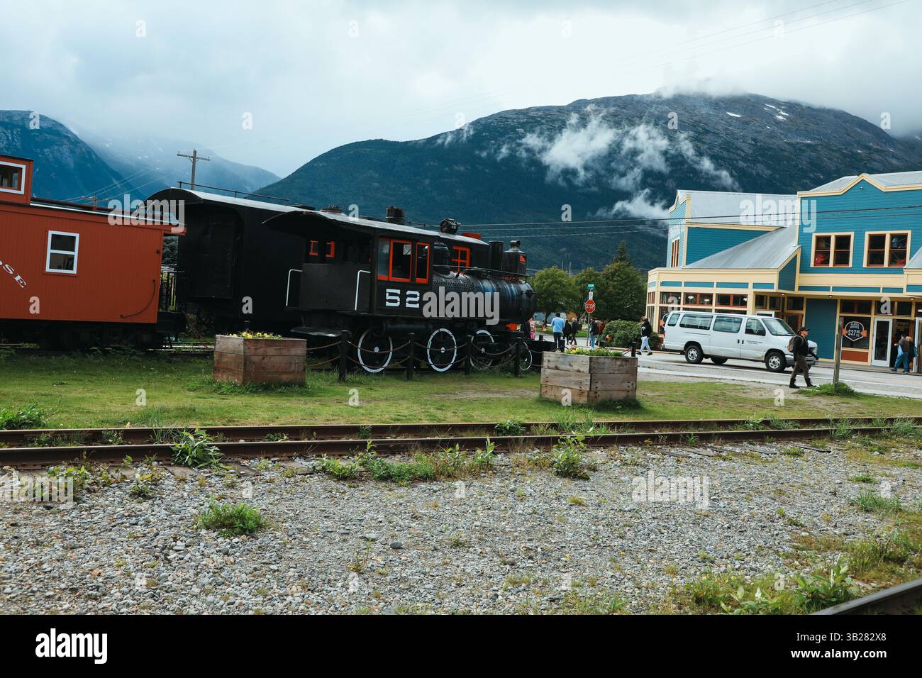 Klondike Gold Rush town. Broadway Street historic buildings originally ...