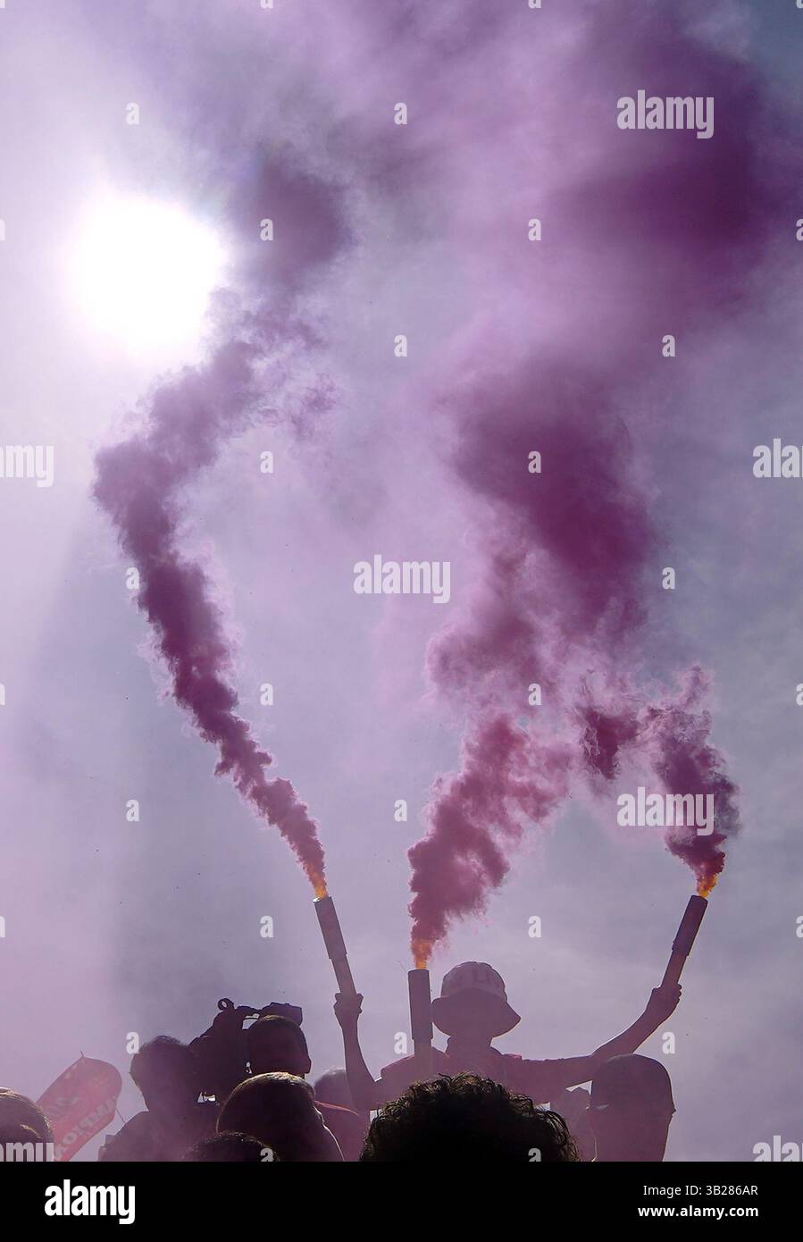Liverpool fans set off flares outside the stadium ahead of the Premier ...