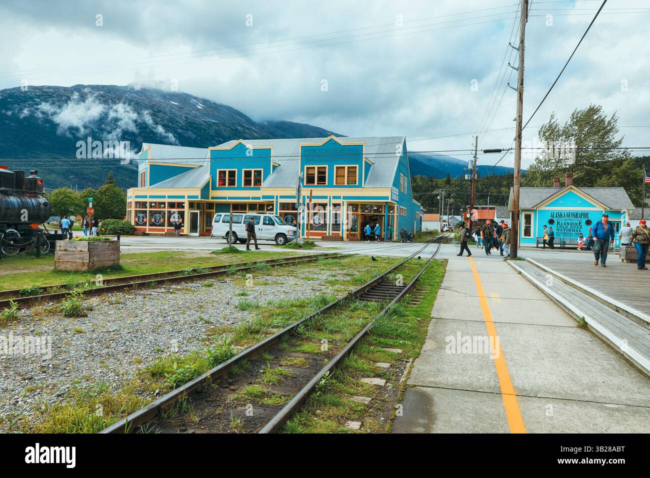 Klondike Gold Rush town. Broadway Street historic buildings originally ...