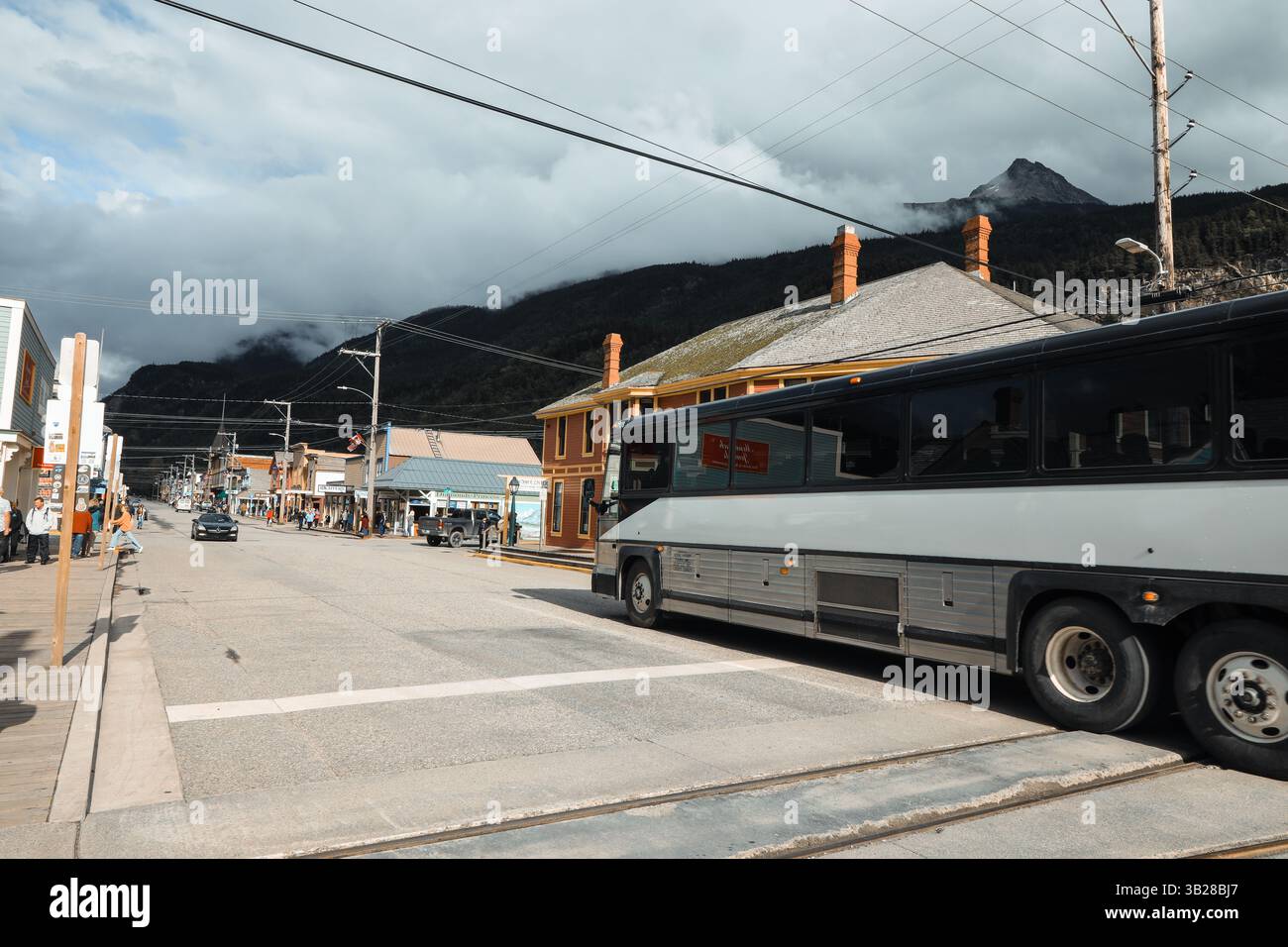 Klondike Gold Rush town. Broadway Street historic buildings originally ...