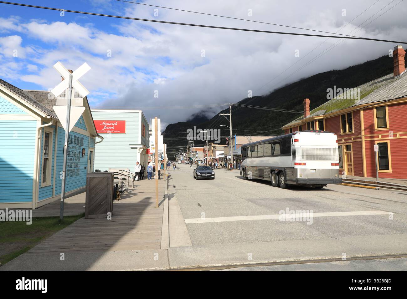 Klondike Gold Rush town. Broadway Street historic buildings originally ...