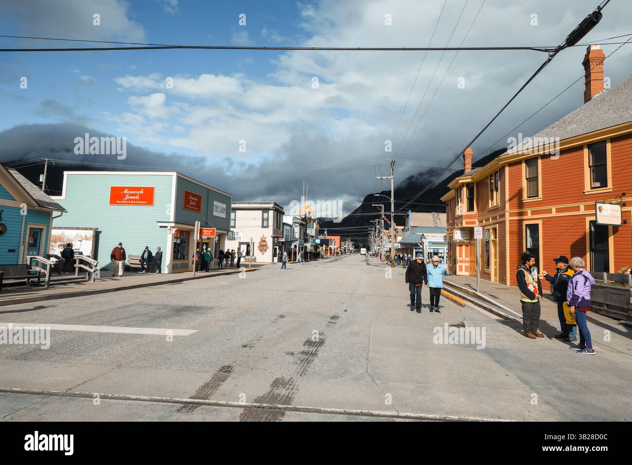 Klondike Gold Rush town. Broadway Street historic buildings originally ...