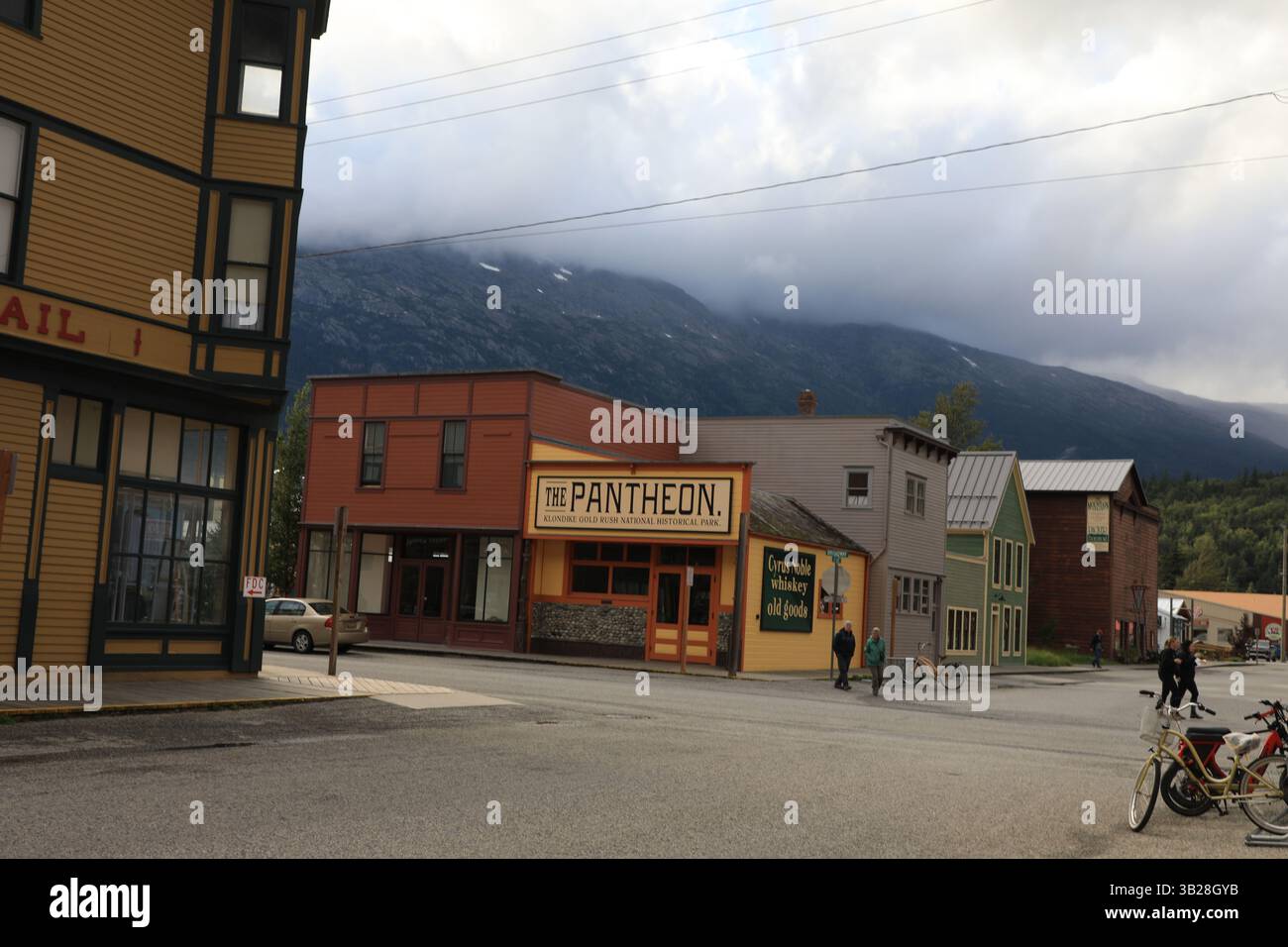 Klondike Gold Rush town. Broadway Street historic buildings originally ...