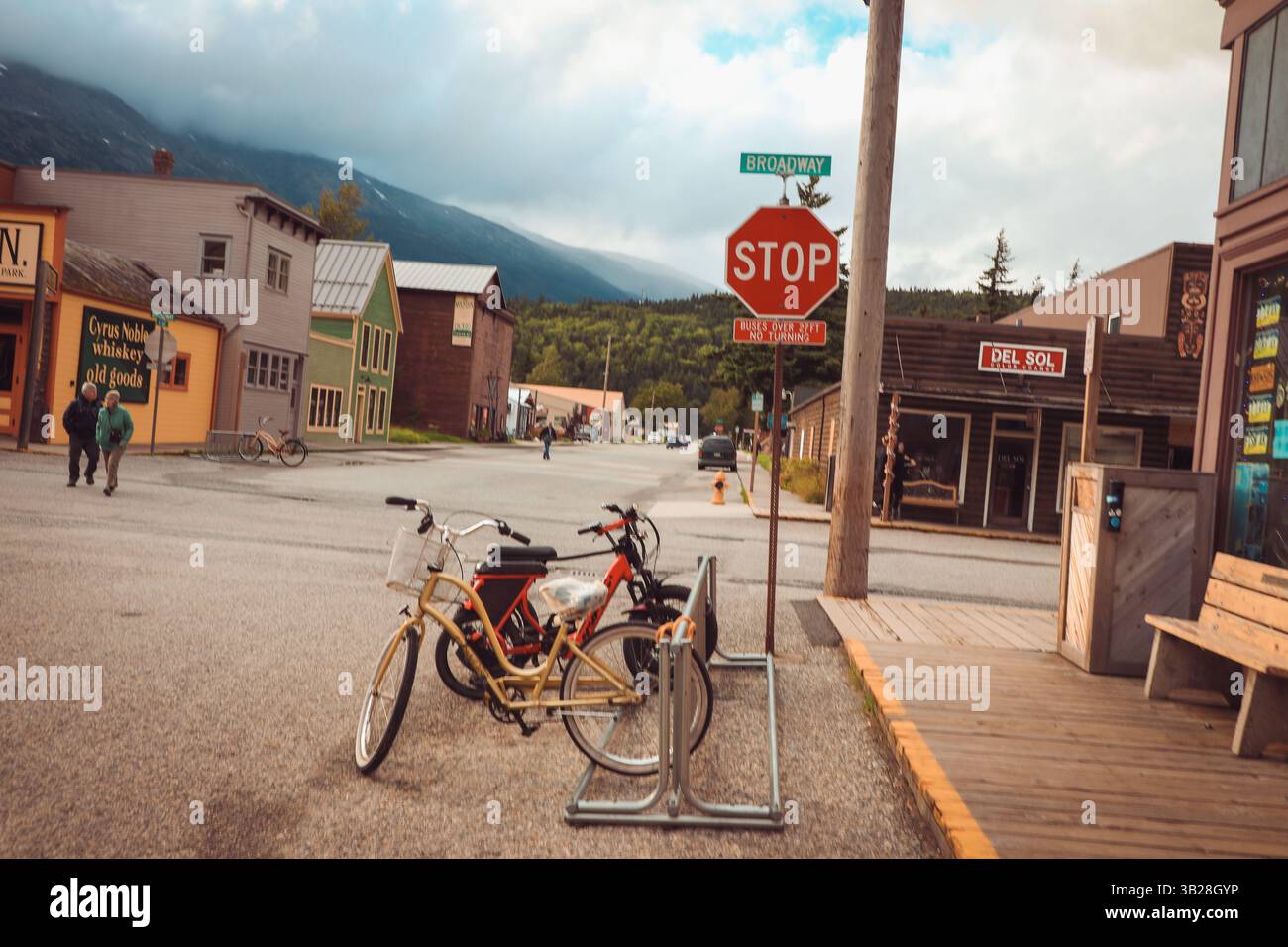 Klondike Gold Rush town. Broadway Street historic buildings originally ...