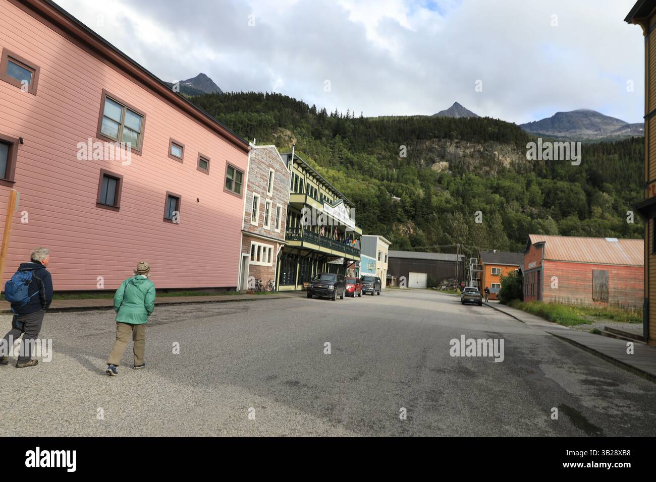 Klondike Gold Rush town. Broadway Street historic buildings originally ...