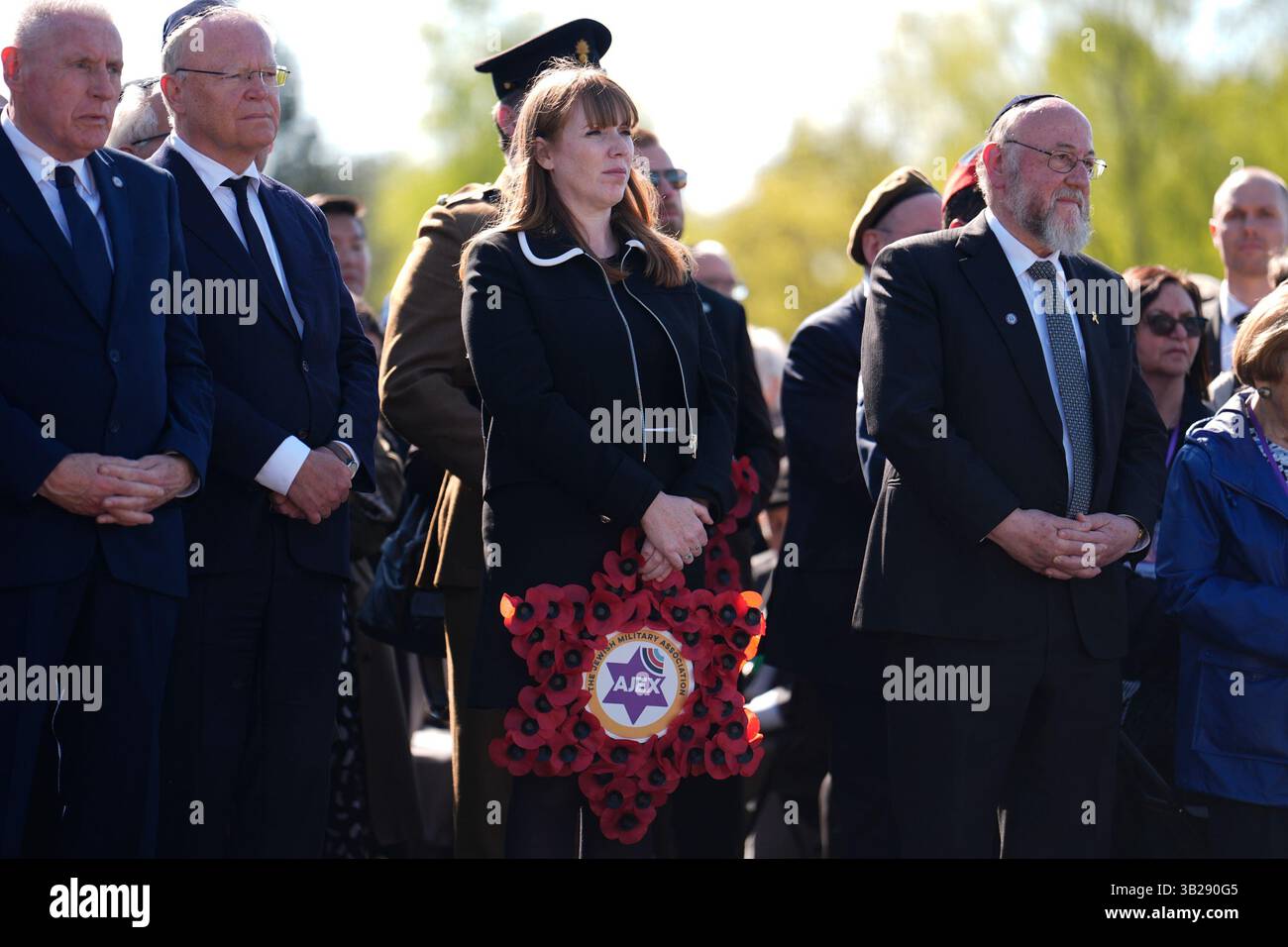 Deputy Prime Minister Angela Rayner waits to lay a wreath during a ...