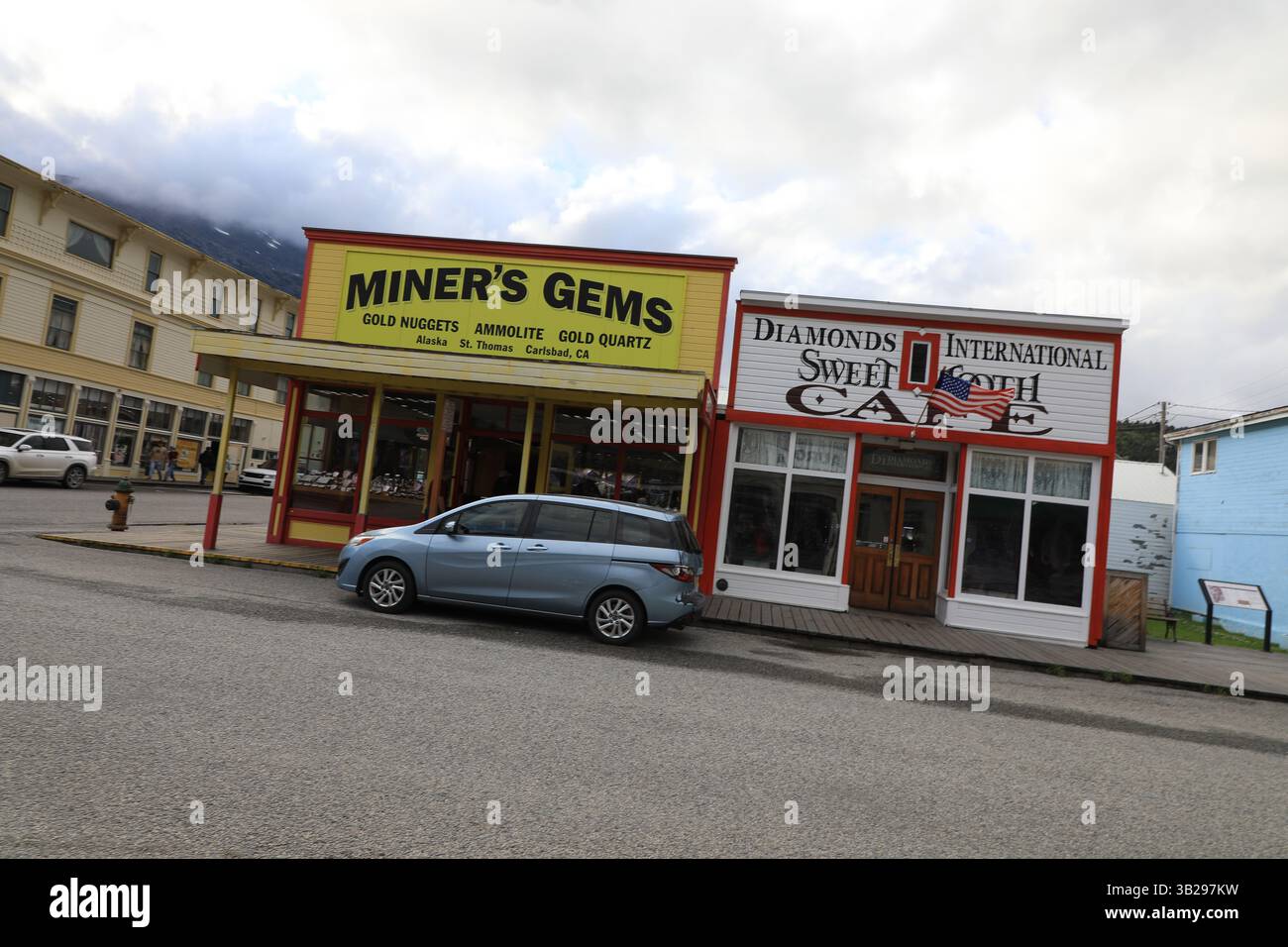 Klondike Gold Rush town. Broadway Street historic buildings originally ...