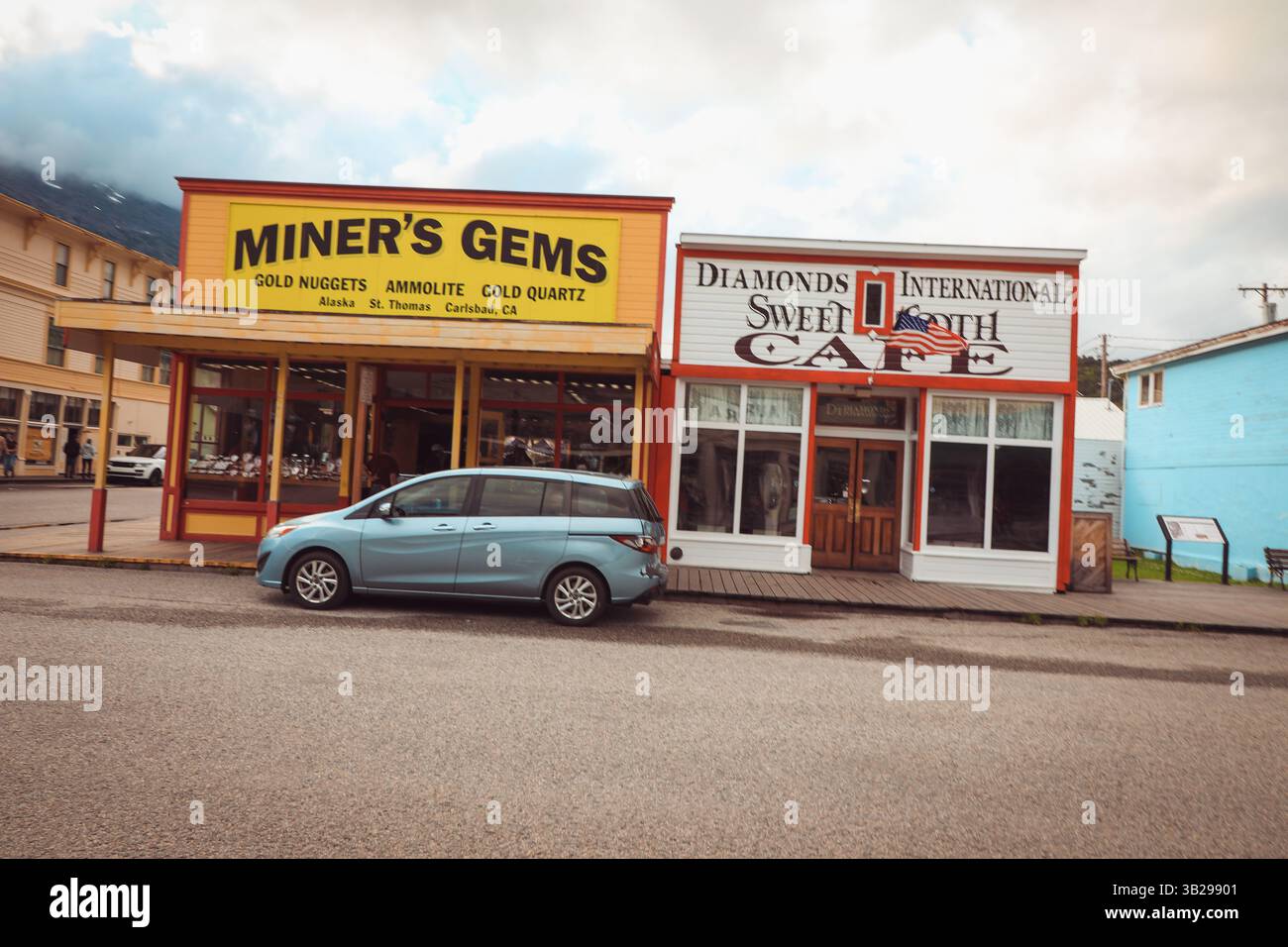 Klondike Gold Rush town. Broadway Street historic buildings originally ...
