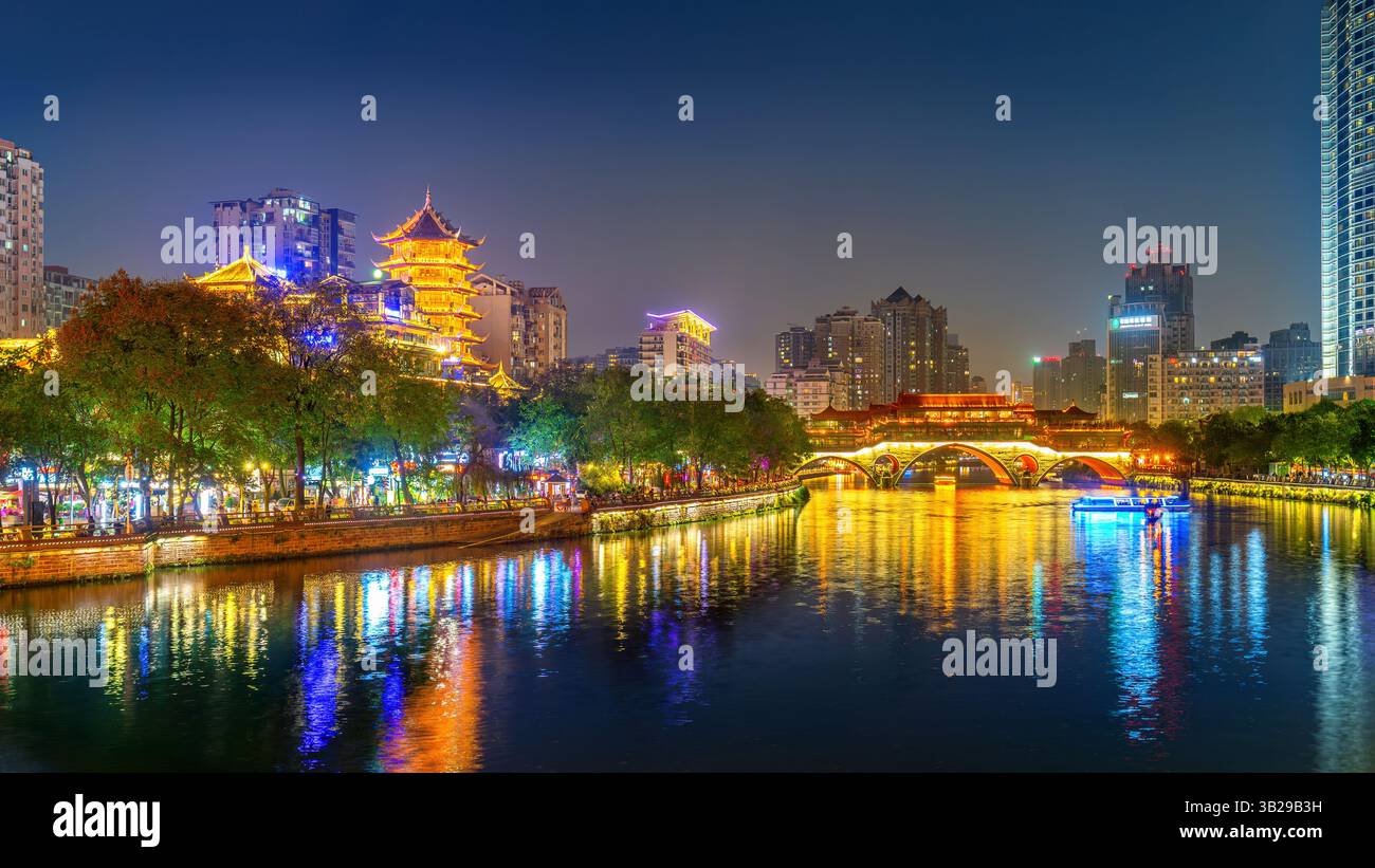 Anshun bridge at night in chengdu city, China Stock Photo - Alamy