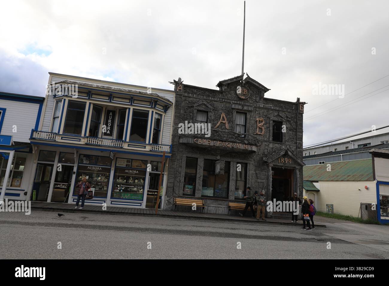 Klondike Gold Rush town. Broadway Street historic buildings originally ...