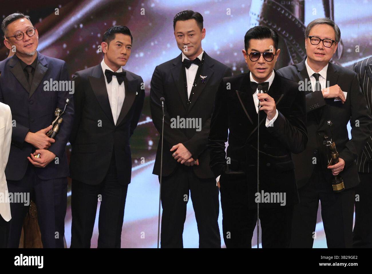 From left, director Soi Cheang, Aaron Kwok, Raymond Lam, Louis Koo and ...