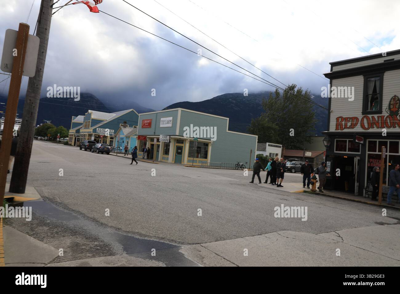 Klondike Gold Rush town. Broadway Street historic buildings originally ...