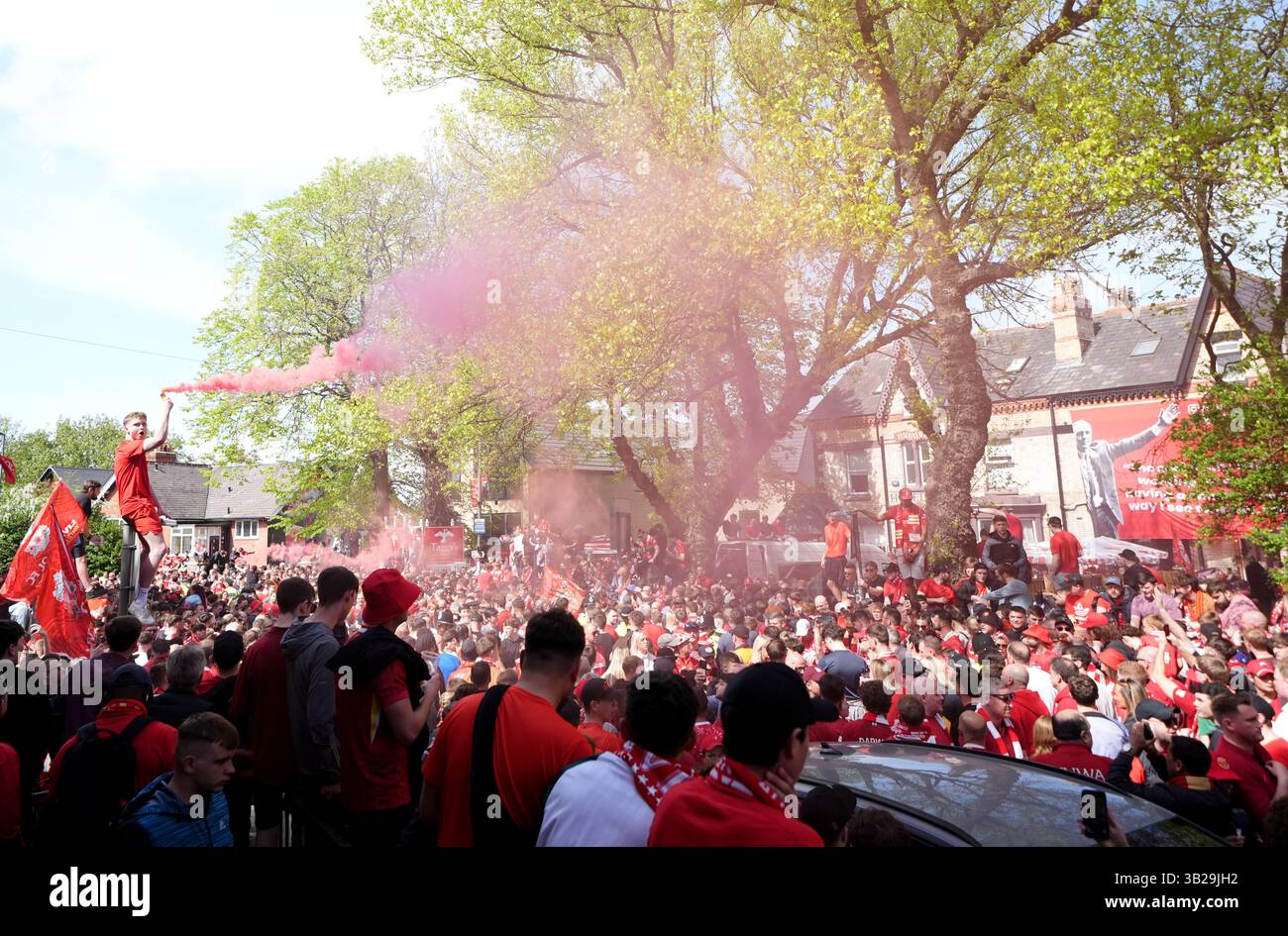 Liverpool fans set off flares outside the ground ahead of the Premier ...
