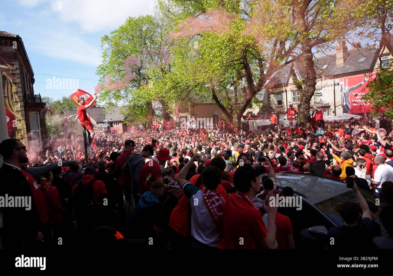 Liverpool fans set off flares outside the ground ahead of the Premier ...