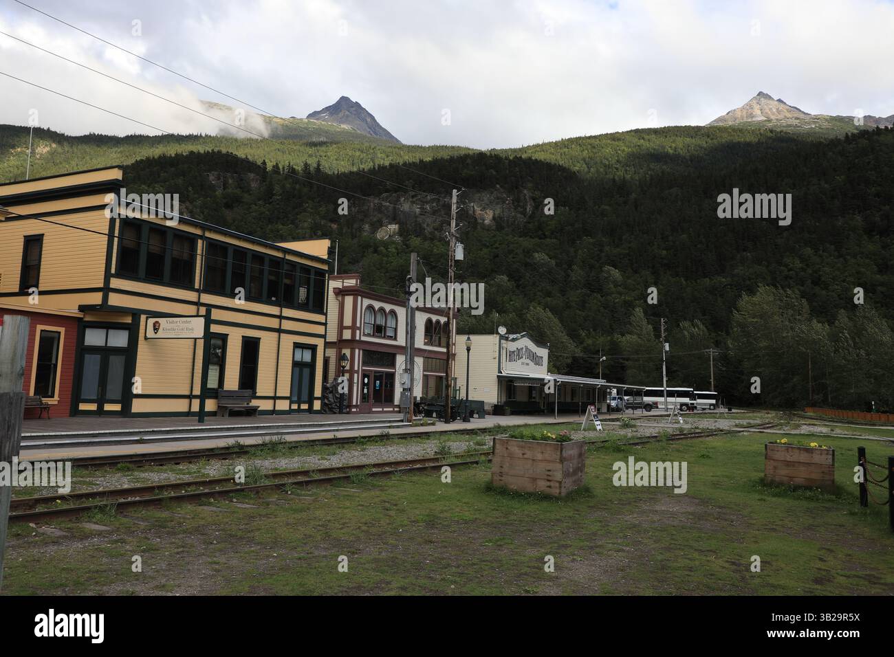 Klondike Gold Rush town. Broadway Street historic buildings originally ...