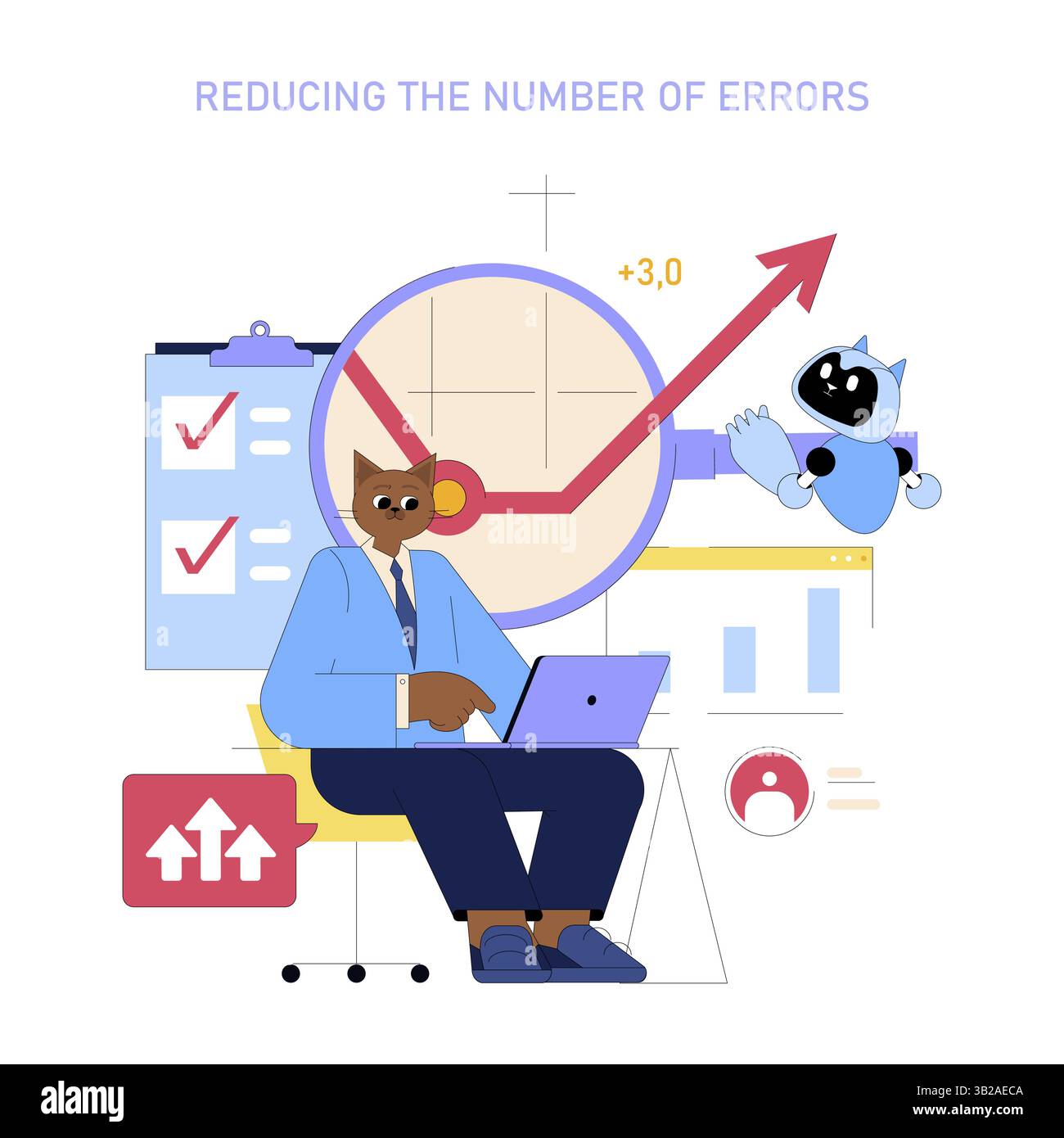 AI assistant improves work efficiency by reducing errors in task management. The illustration ...