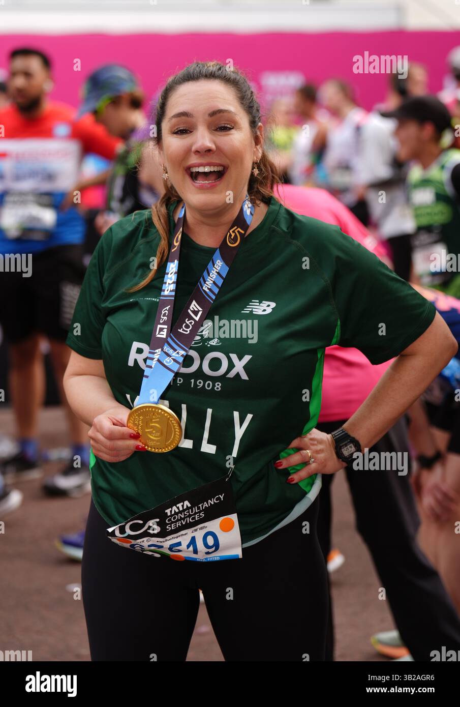 Kelly Brook after crossing the finish line during the TCS London ...