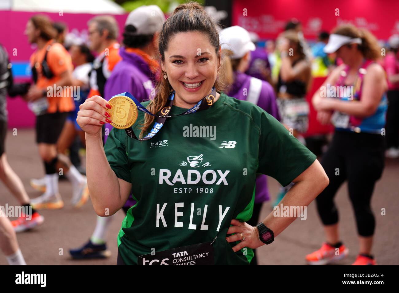 Kelly Brook after crossing the finish line during the TCS London ...