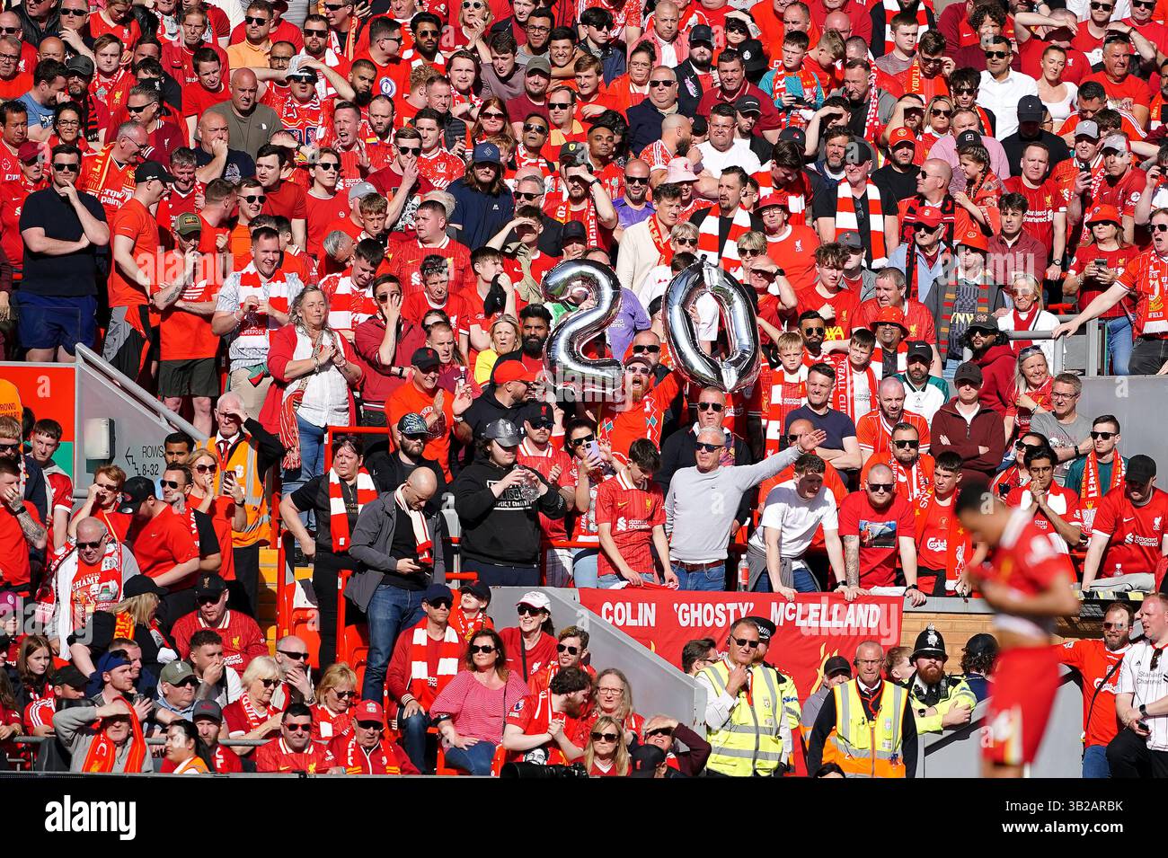 Liverpool fans in the stand during the Premier League match at Anfield ...