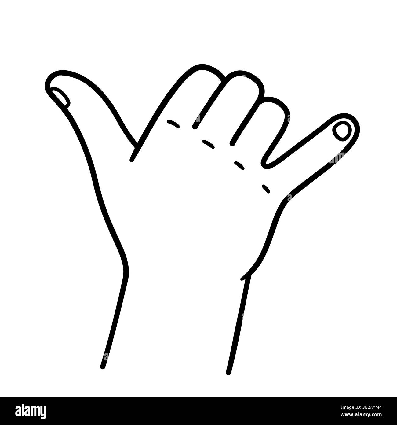 Hang loose Shaka hand sign drawing. Surf's up gesture. Black and white ...