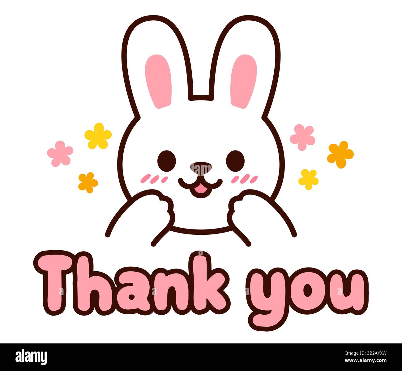 Cute cartoon white bunny saying Thank you. Kawaii rabbit sticker drawing, vector illustration ...
