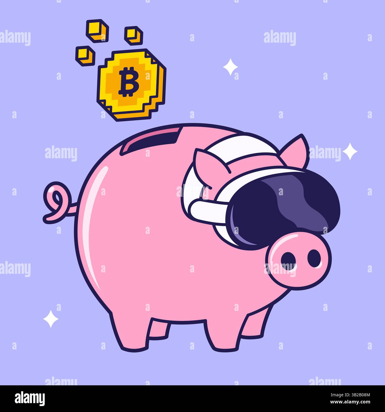 Cute cartoon virtual piggy bank drawing. Funny piggybank with VR ...